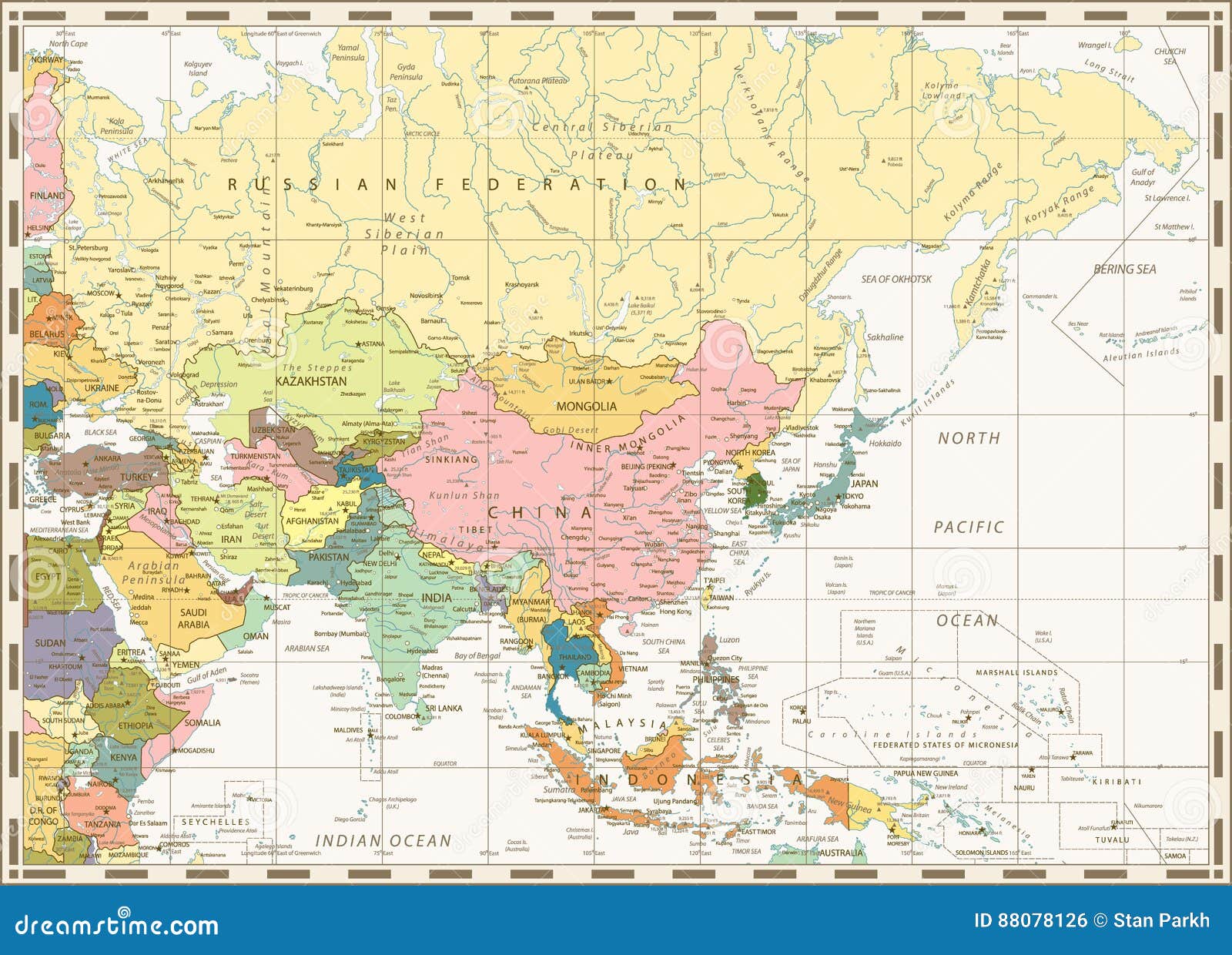 Latitude And Longitude Map Asia
