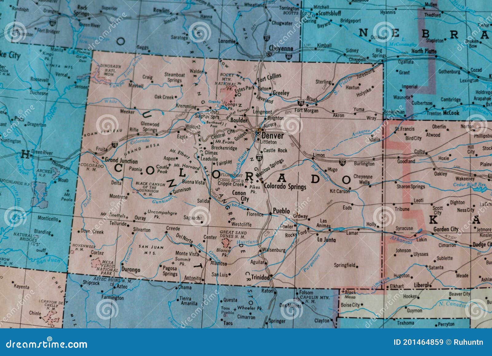 Old Vintage Map Mounted on a Wall Showing the State of Colorado Stock ...