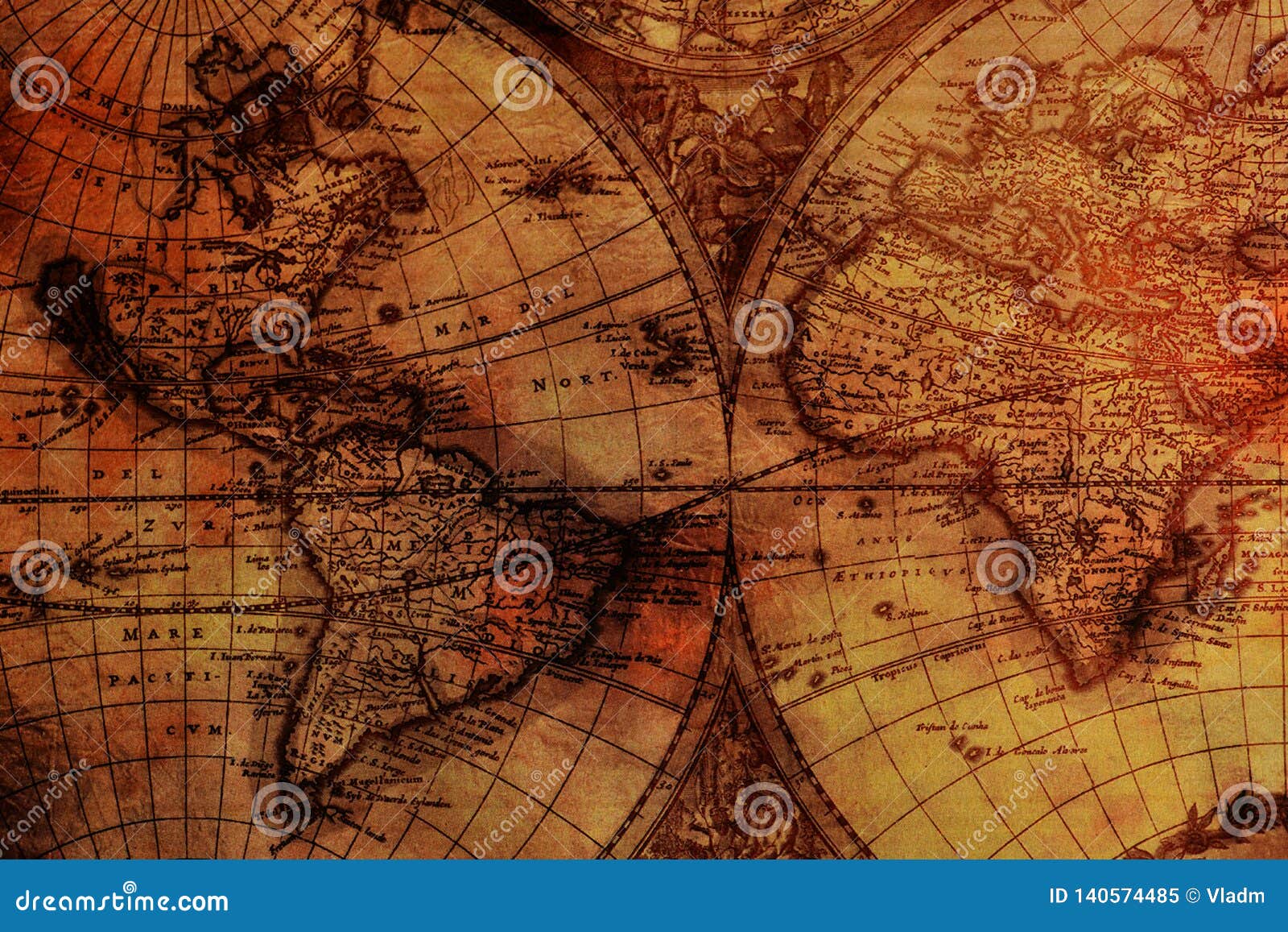 Old Vintage Map of the World with Details Stock Image - Image of atlas ...