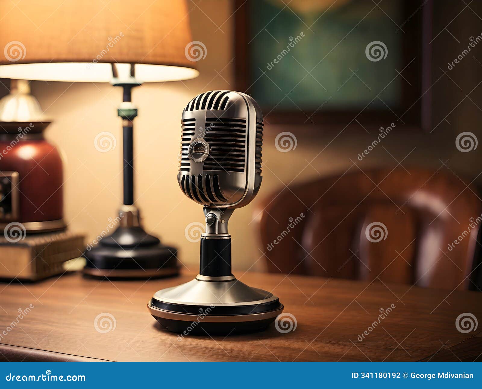 Old Vintage Microphone on Table Stock Illustration - Illustration of ...