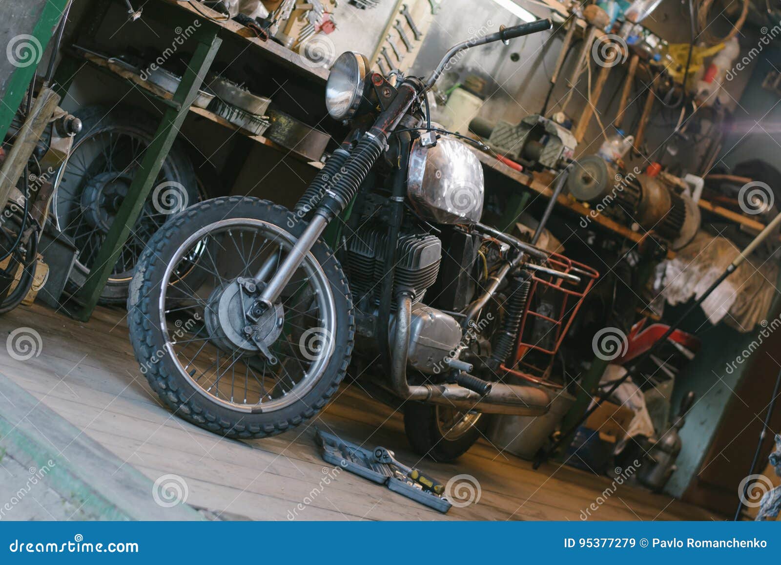 Old Vintage Motorcycle, Which Needs To Be Repaired, in the Works Stock ...