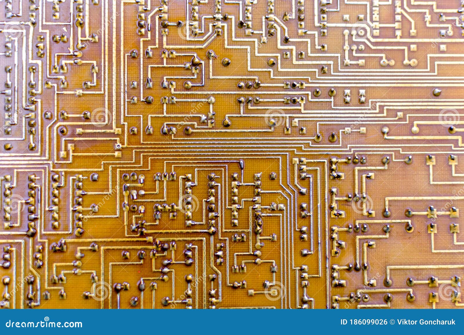 Old Vintage Printed Circuit Board with Electronic Components. Stock ...