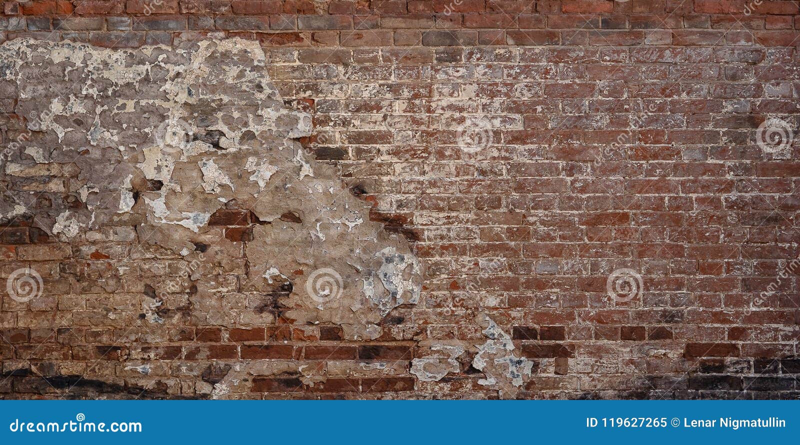 Old Vintage Red Brick Wall With Crashed White Plaster Texture ...