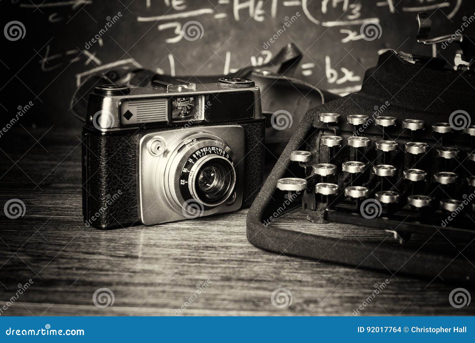 Old Vintage Retro Camera with Old-fashioned Typewriter Stock Photo ...
