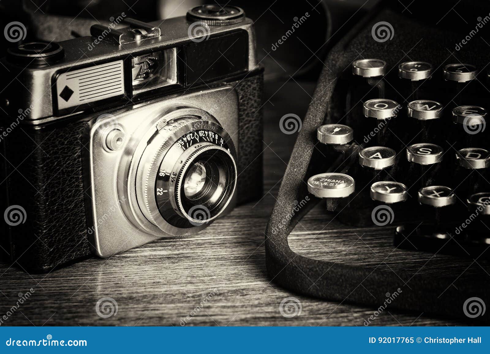 Old Vintage Retro Camera with Old-fashioned Typewriter Stock Image ...