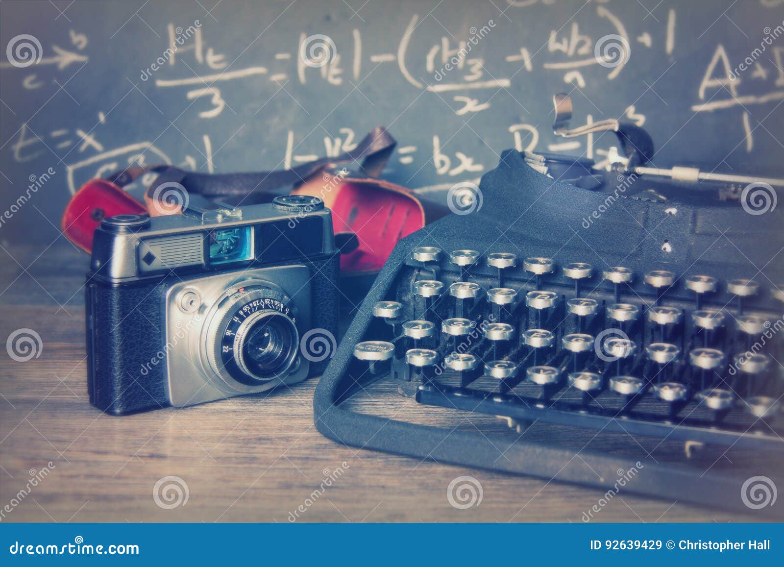 Old Vintage Retro Camera with Old-fashioned Typewriter Stock Image ...