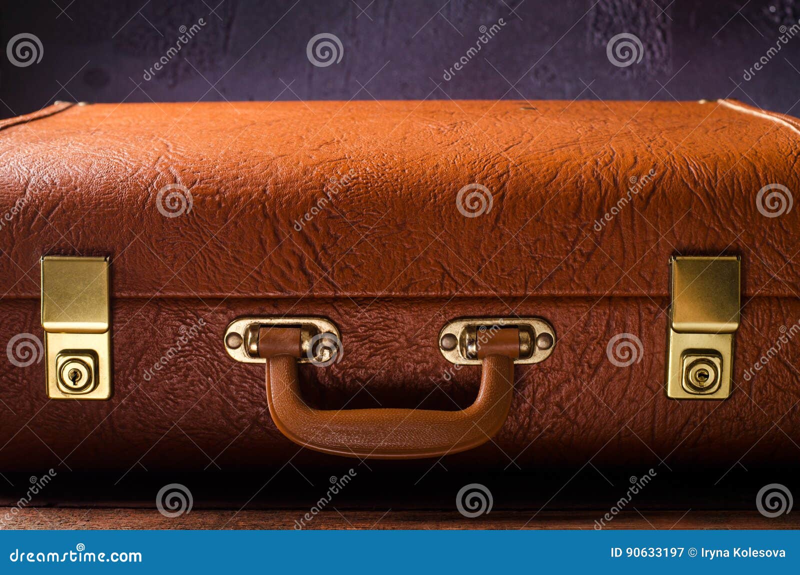 Old Vintage, Retro Open Suitcase on Dark Background. Front View Stock ...