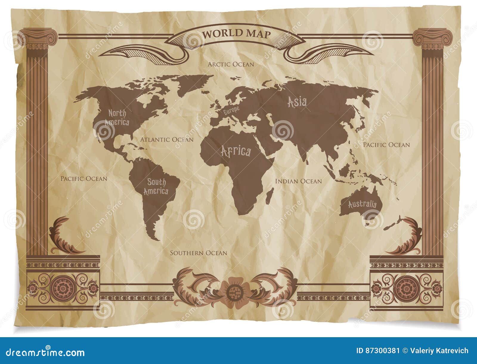 Old Vintage Retro World Map. Vector Illustration Stock Vector ...