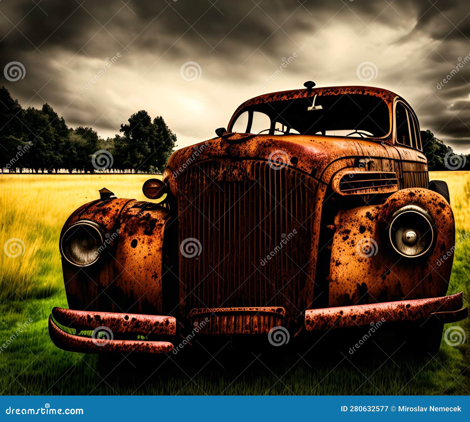 Old Vintage Rusted Car, Generative AI Illustration Stock Illustration ...