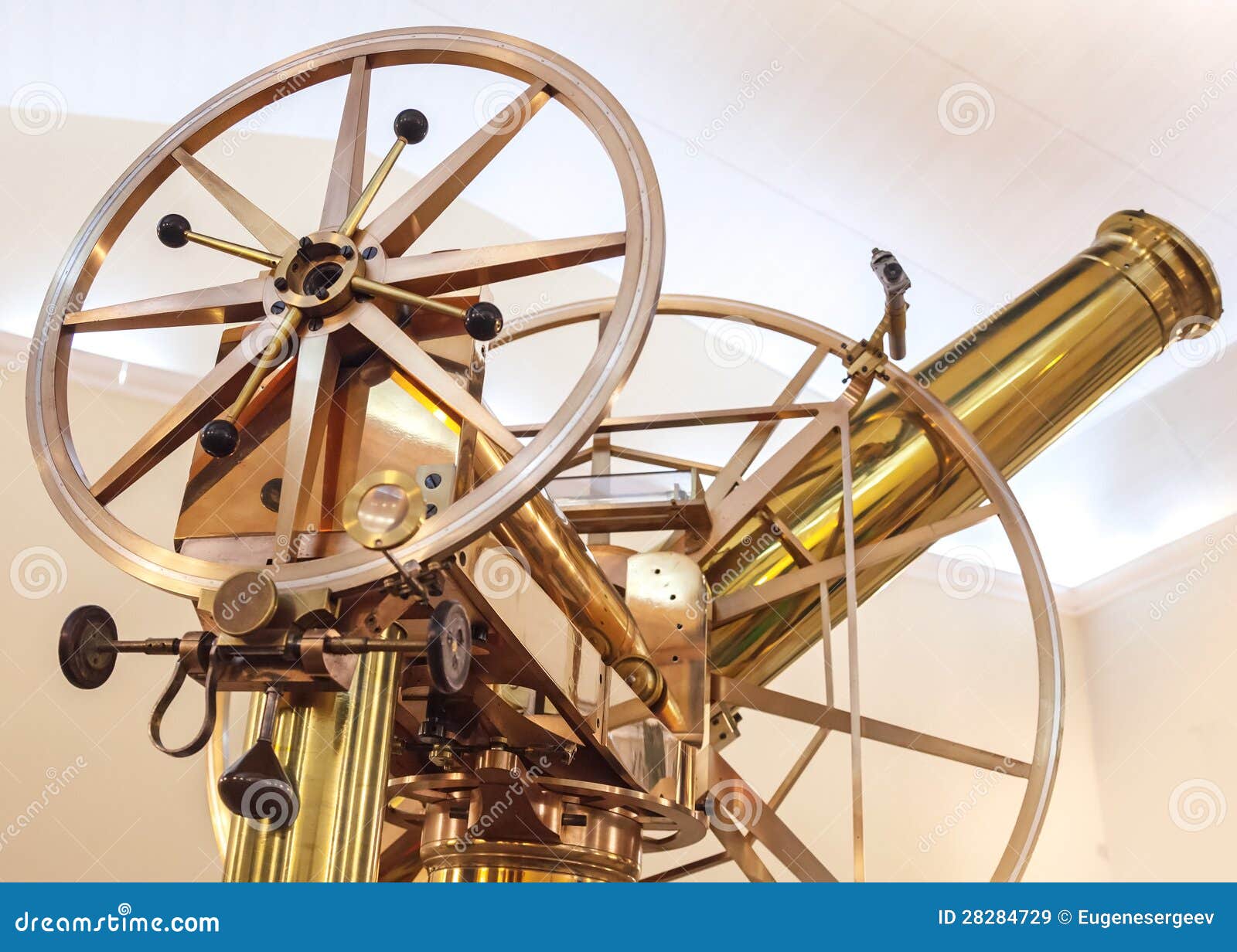 Old Vintage Shining Brass Telescope Stock Image - Image of device ...