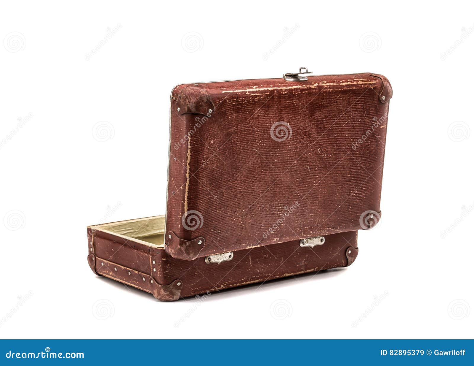 Old Vintage Suitcase Opened Front Isolated on White Stock Image - Image ...