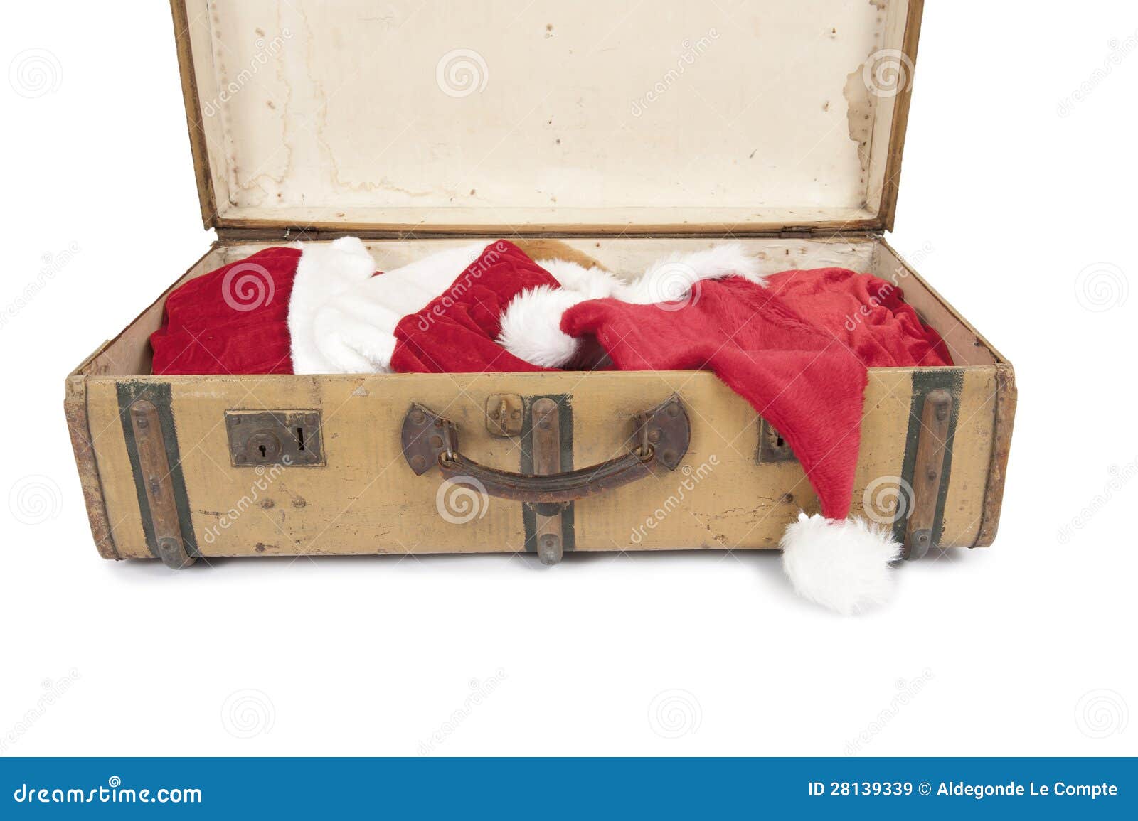 Old Vintage Suitcase with Santa Clothes Stock Image - Image of winter ...