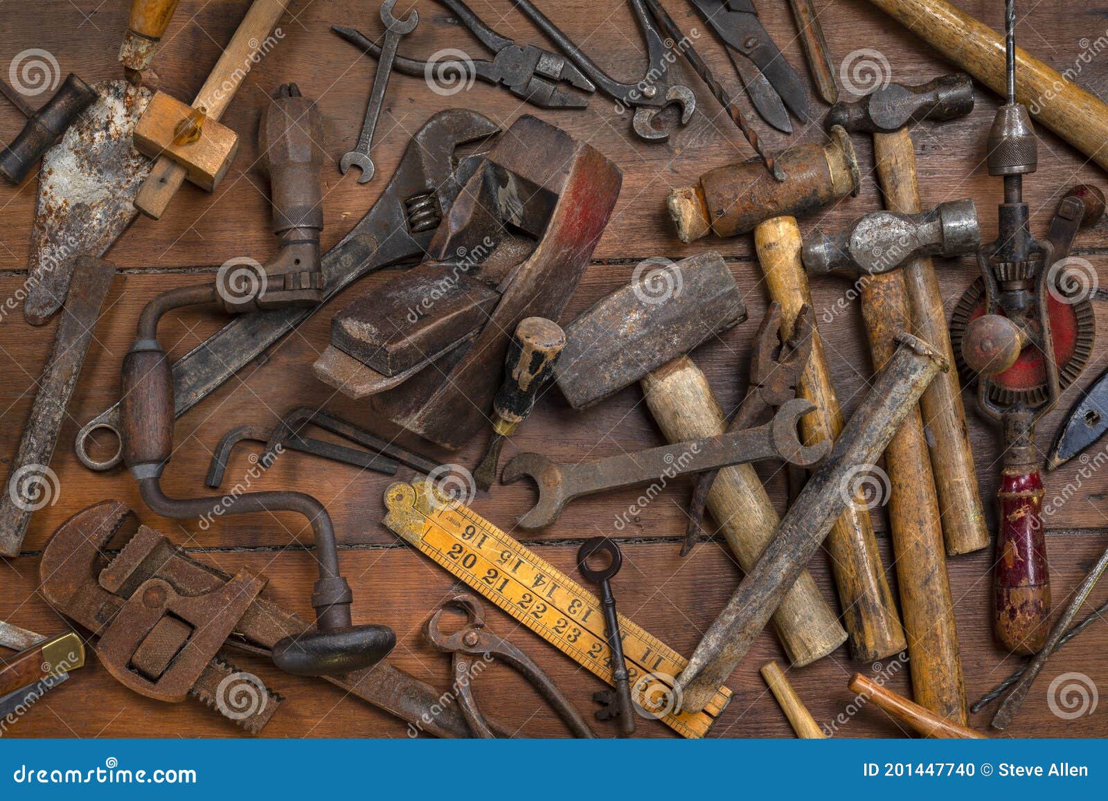 Old Vintage Tools on a Workbench Stock Photo - Image of tools ...