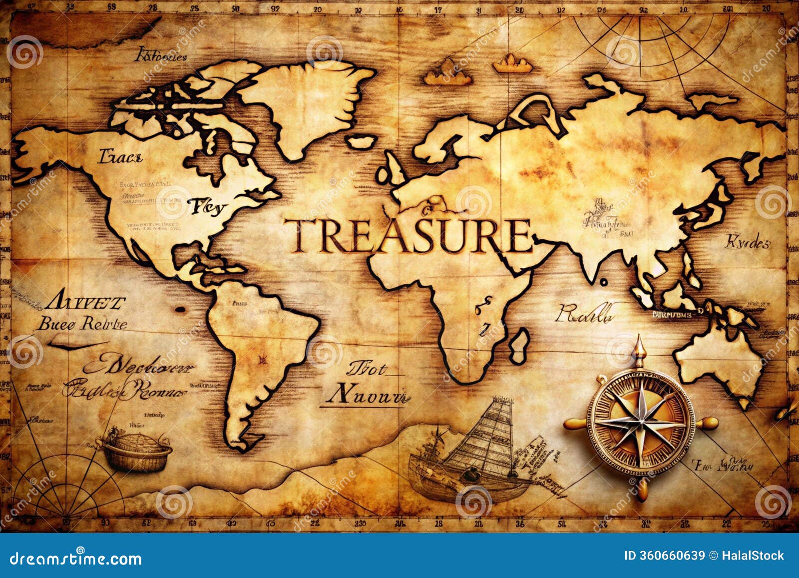 Old Vintage Treasure Map Nautical Theme Background Stock Illustration ...