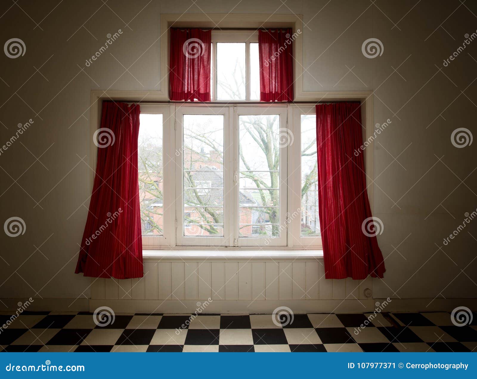 Old Vintage Window with Big Red Curtains Stock Image - Image of concept ...