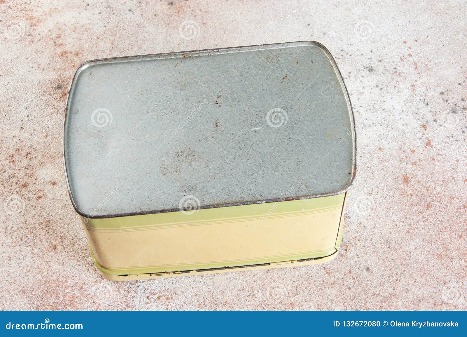 Old vintage yellow tin box stock photo. Image of background - 132672080