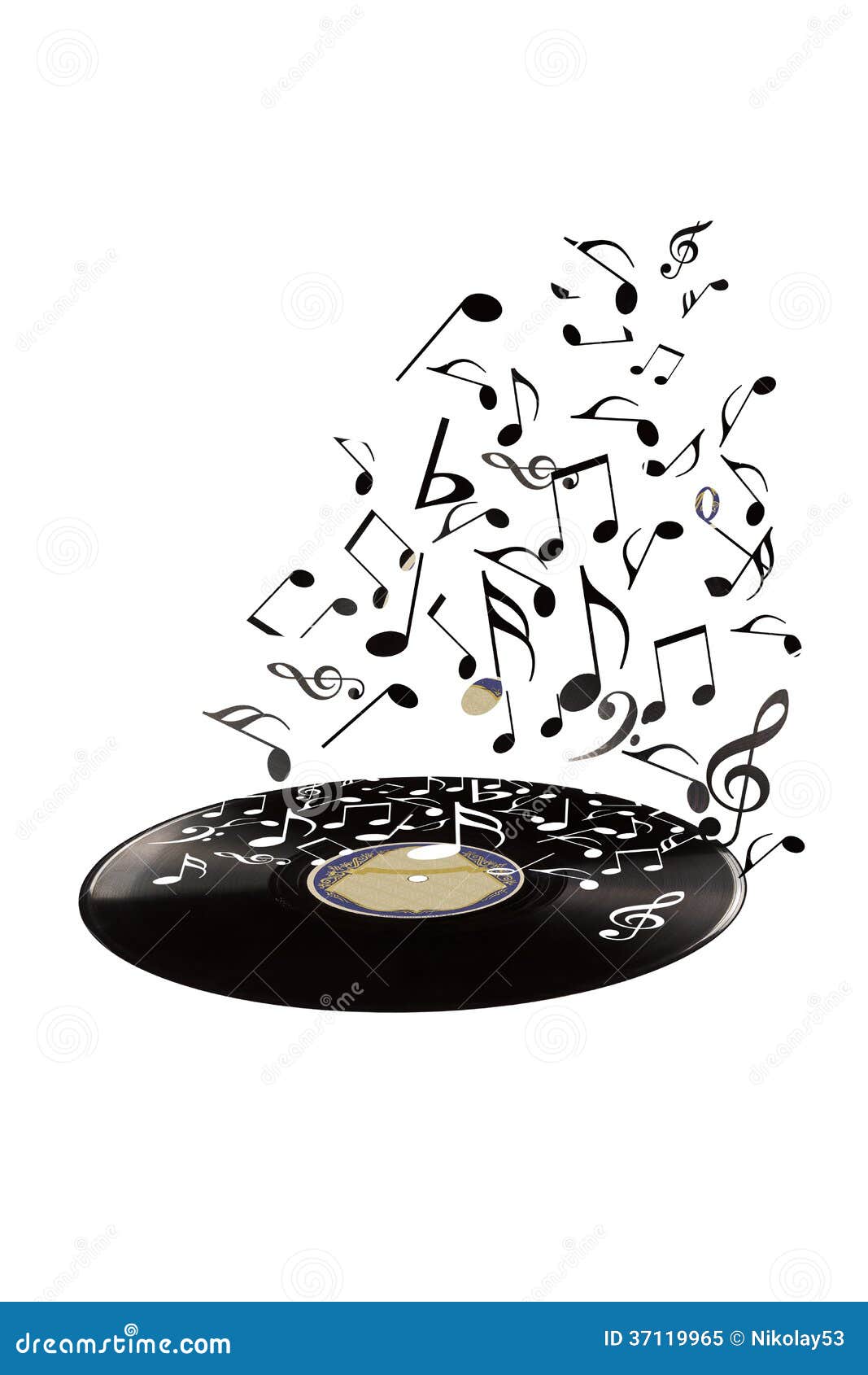 Old Vinyl Record and Flying Musical Notes. Stock Illustration ...