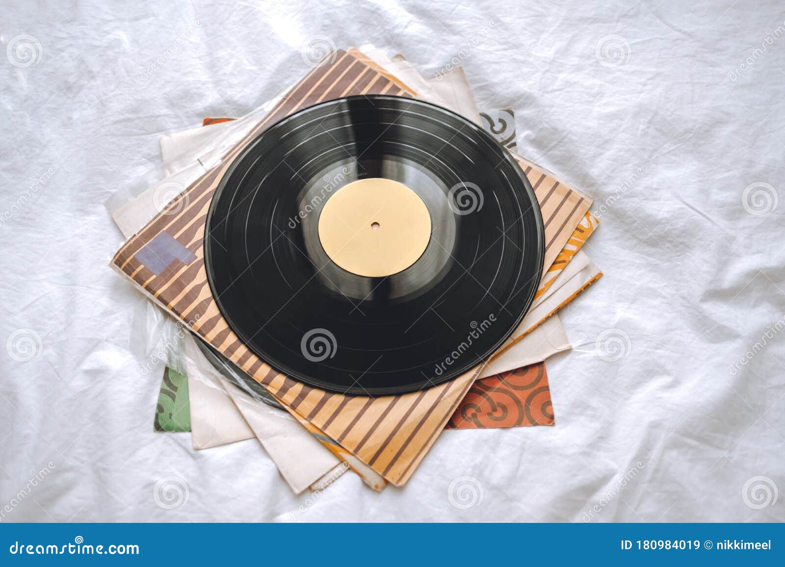 Old vinyl records stack. stock image. Image of equipment - 180984019