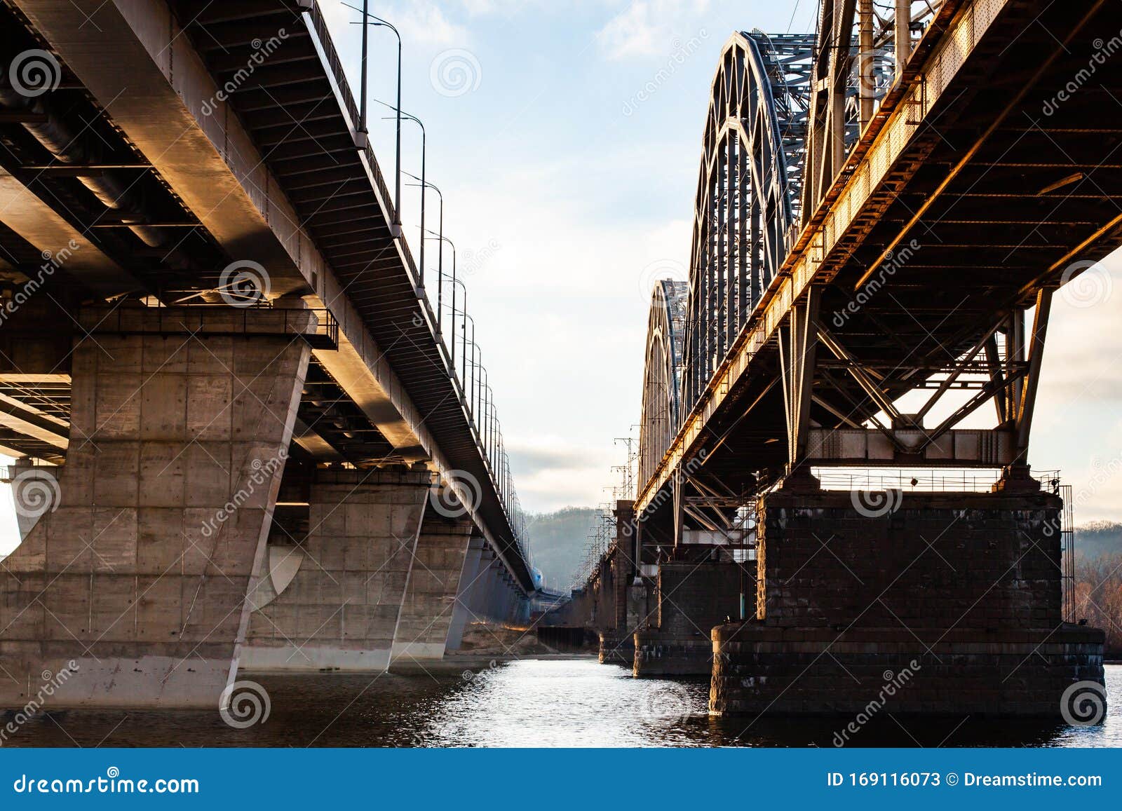 Old Vs Modern. Bridges. Highway Stock Image - Image of river, sunny ...