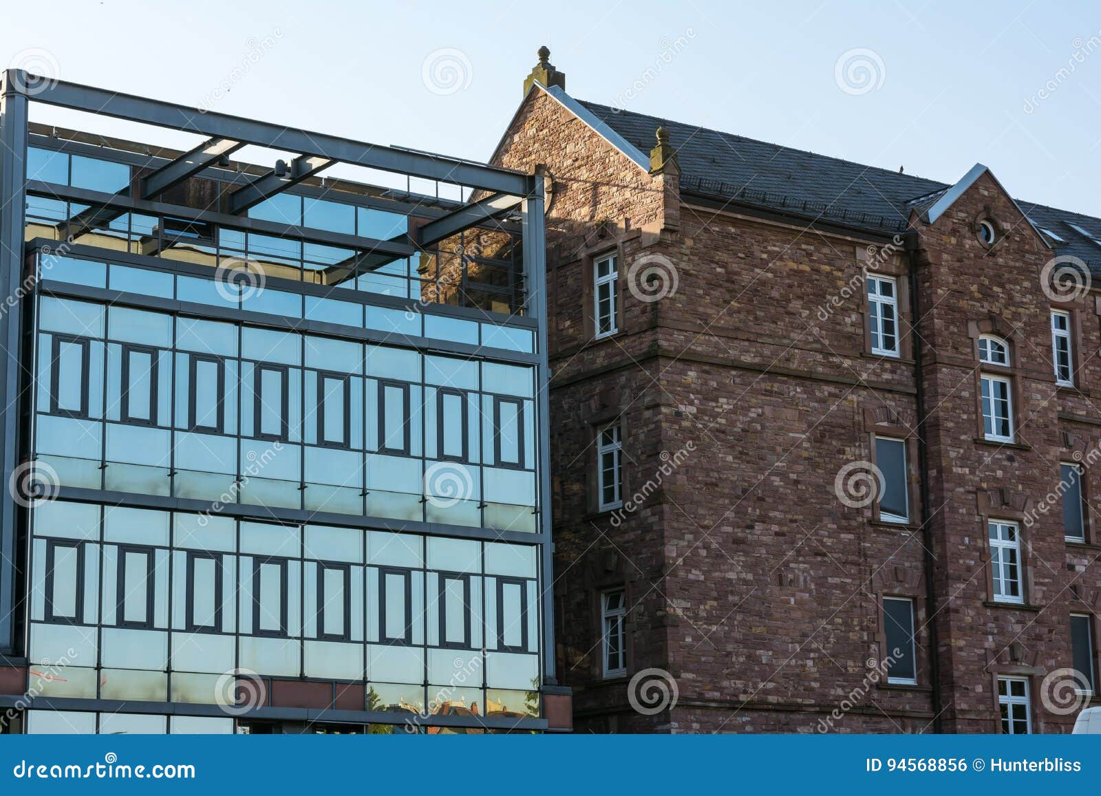 Old Vs New Architecture Comparison Glass Building and Brick Side Stock ...
