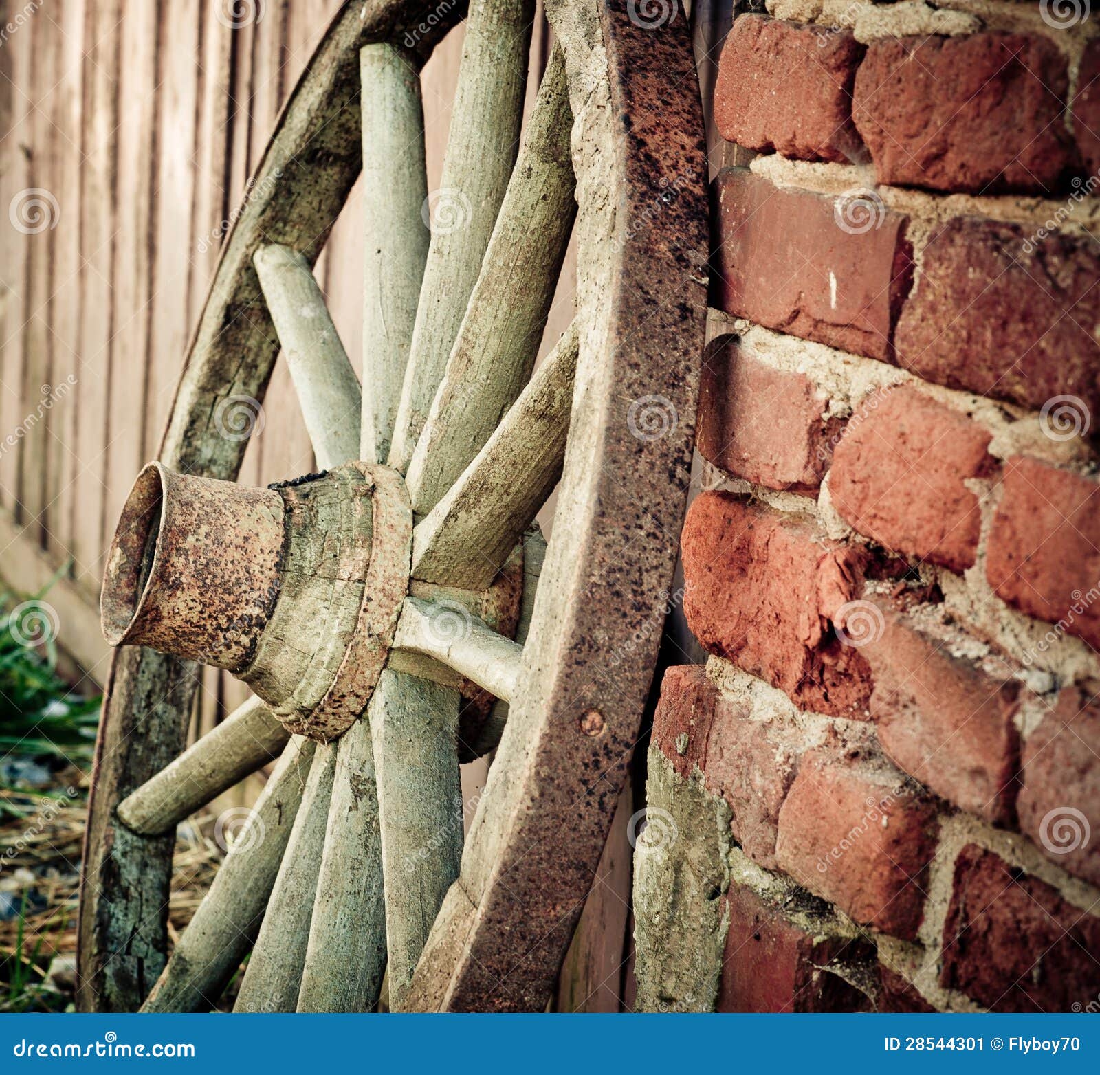 Old Wagon or Cart Wheel on Farm Stock Image - Image of wheel, brick ...