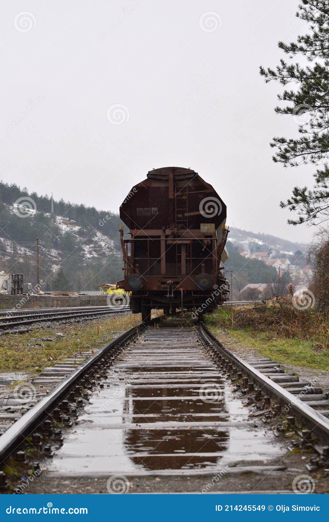 Old Wagon and Its Reflection in the Water in the Rain Stock Image ...
