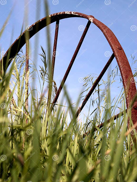 Old Wagon Wheel in Grass stock image. Image of classic - 4874231