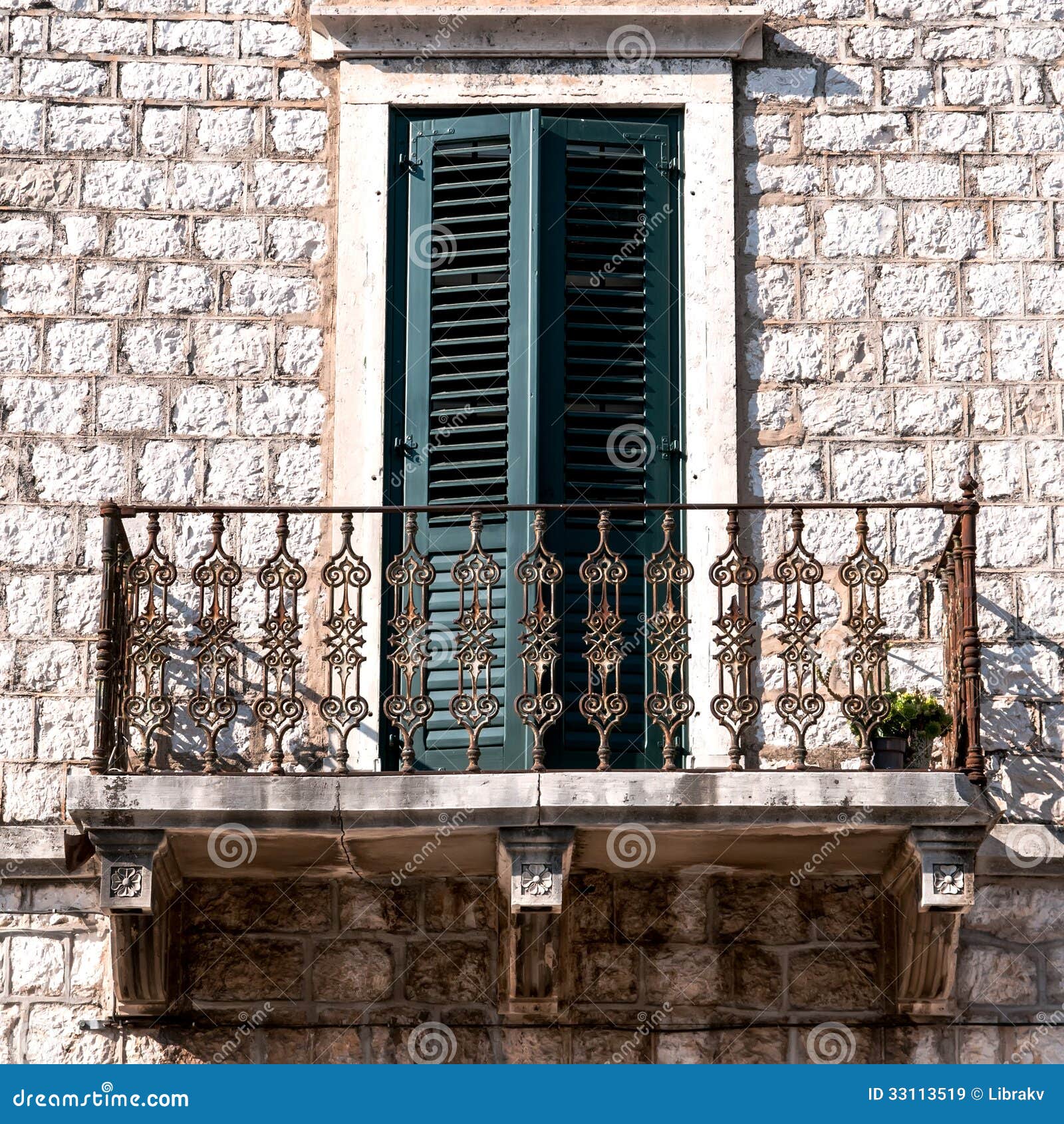 Old Wall with Balcony and Window Stock Image - Image of rustic ...
