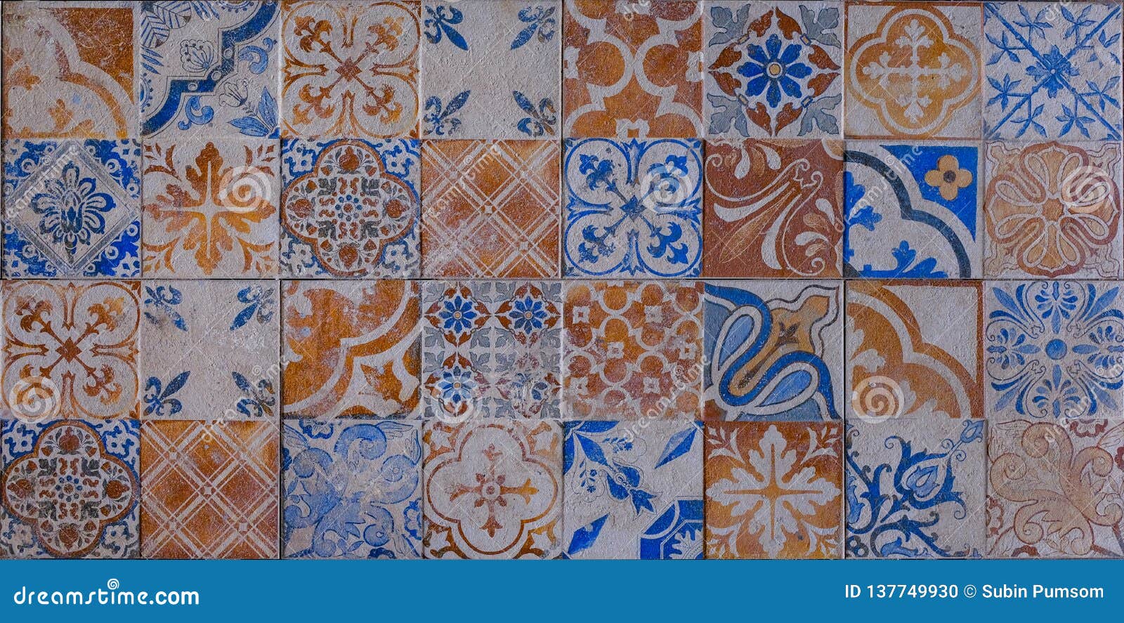 Old Wall Ceramic Tiles Patterns Handcraft Stock Photo - Image of glaze ...