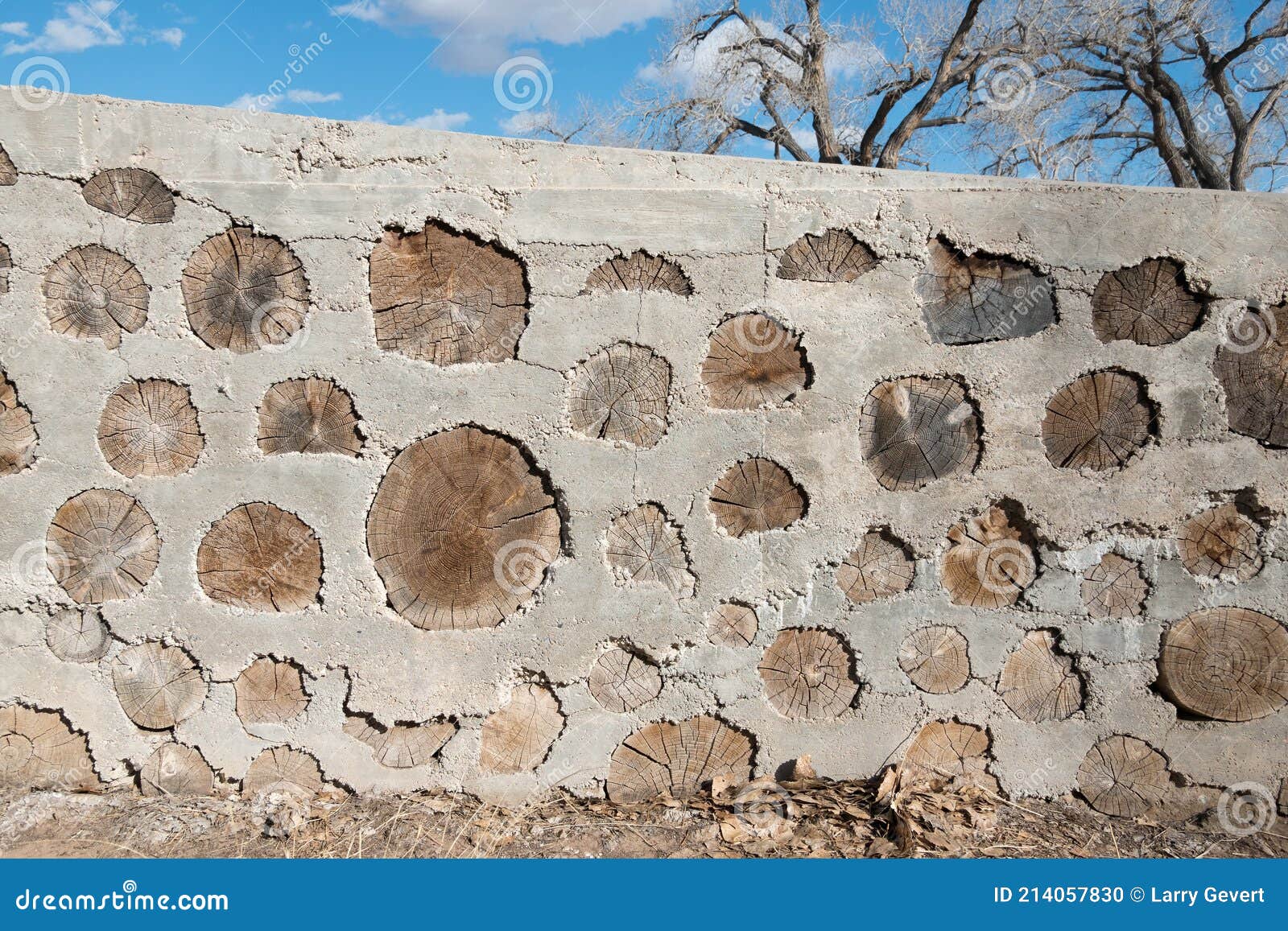 Decorative Wall, Logs and Concrete Stock Photo - Image of detail, house ...