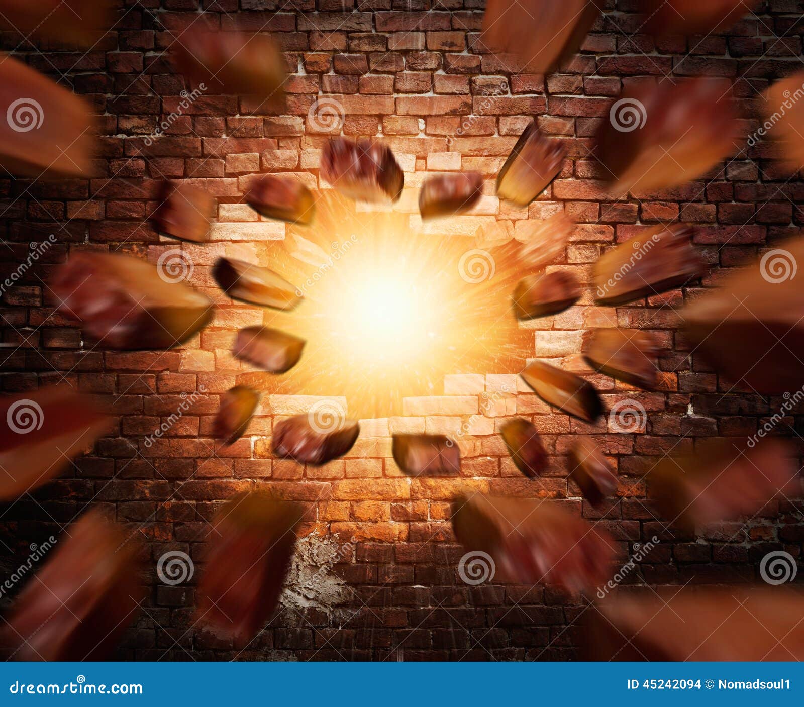 Old Wall with Lights and Flying Bricks Stock Photo - Image of exterior ...