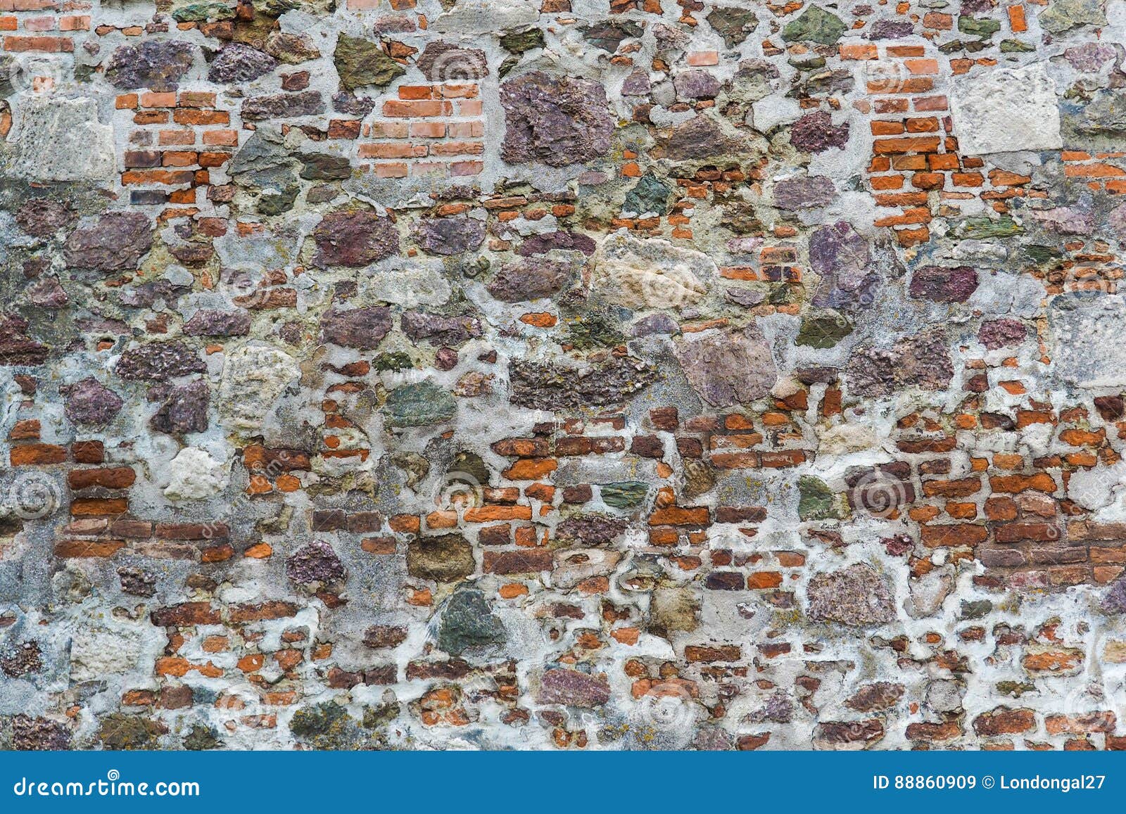 Old Wall of Medieval Castle Made of Red Bricks and Stone Stock Image ...