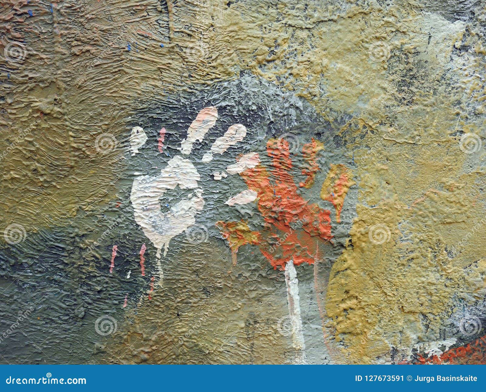 Painted Palm of the Hand on Old Wall, Lithuania Stock Image - Image of ...