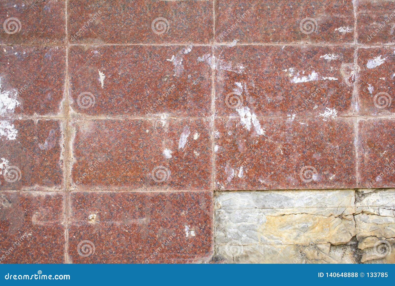 Old Wall of Rectangular Red Tiles with Stains of Paint and Dirt and ...