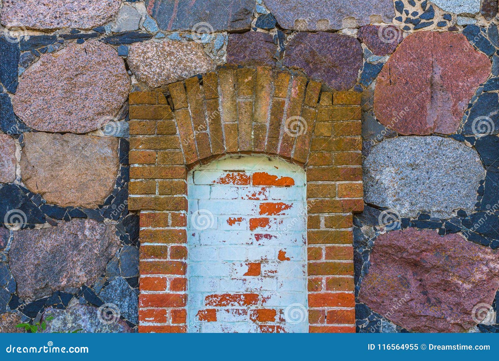 Old Wall of Red Brick and Natural Stone Stock Image - Image of pattern ...