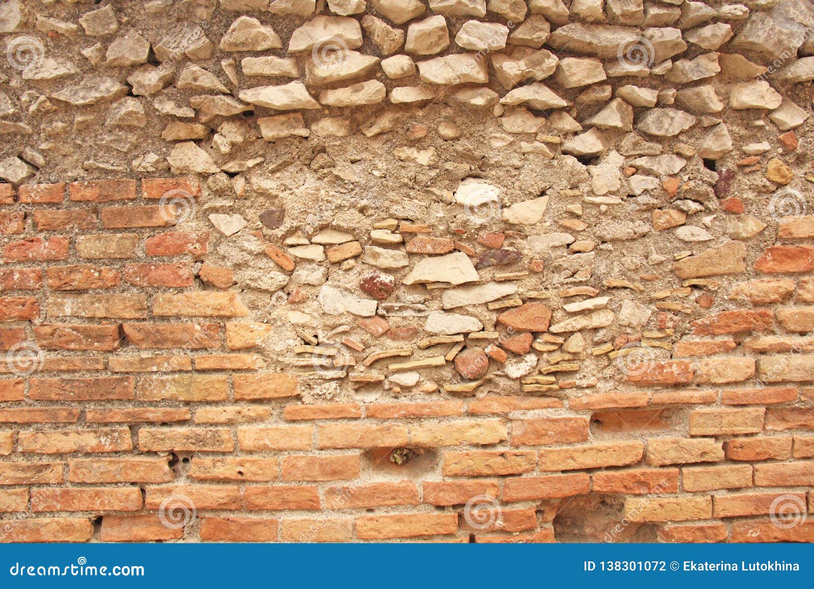 Old Wall of Red Bricks and White Brayed and Cracked Old Paint. Red ...