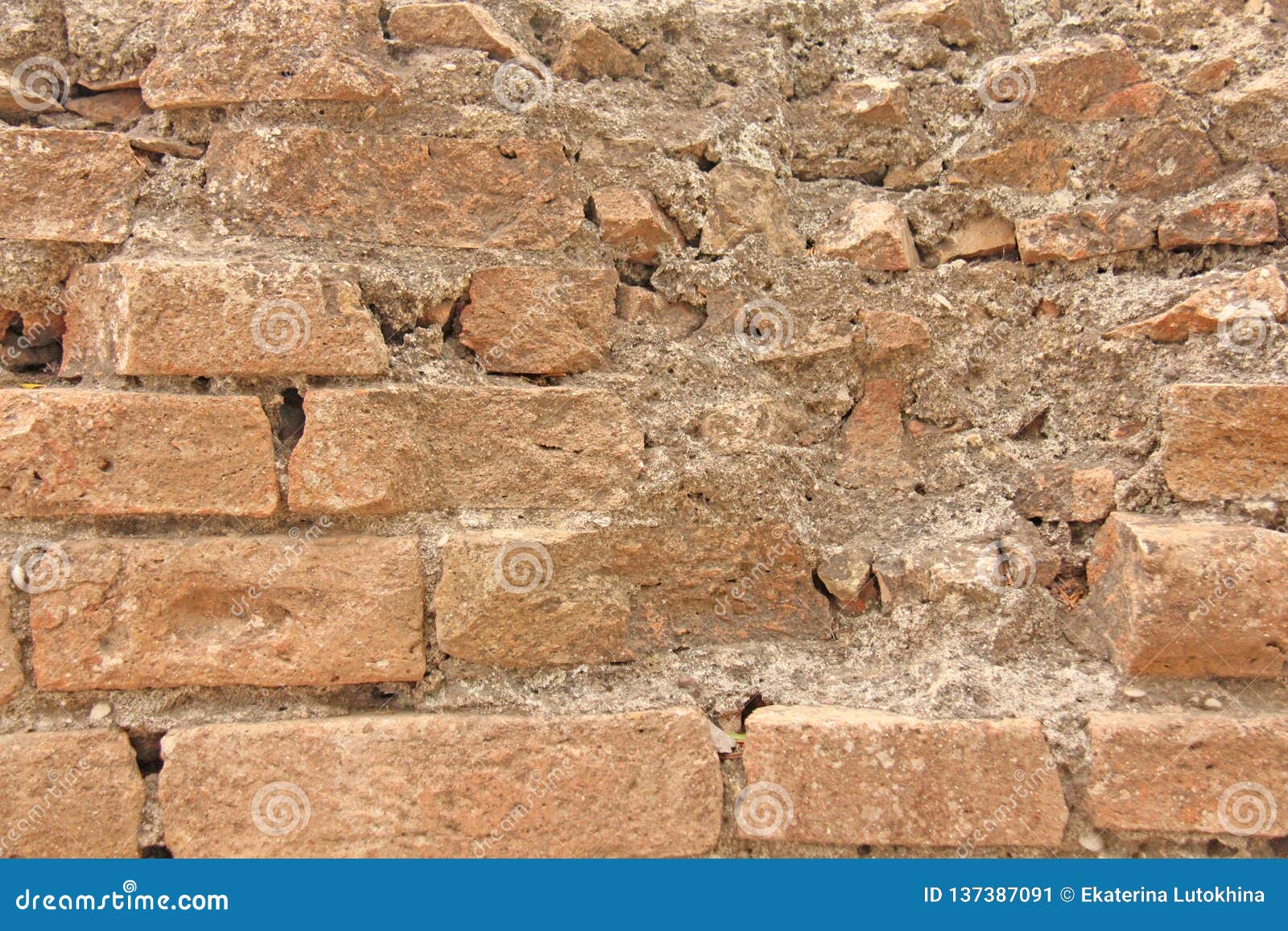 Old Wall of Red Bricks and White Brayed and Cracked Old Paint. Red ...