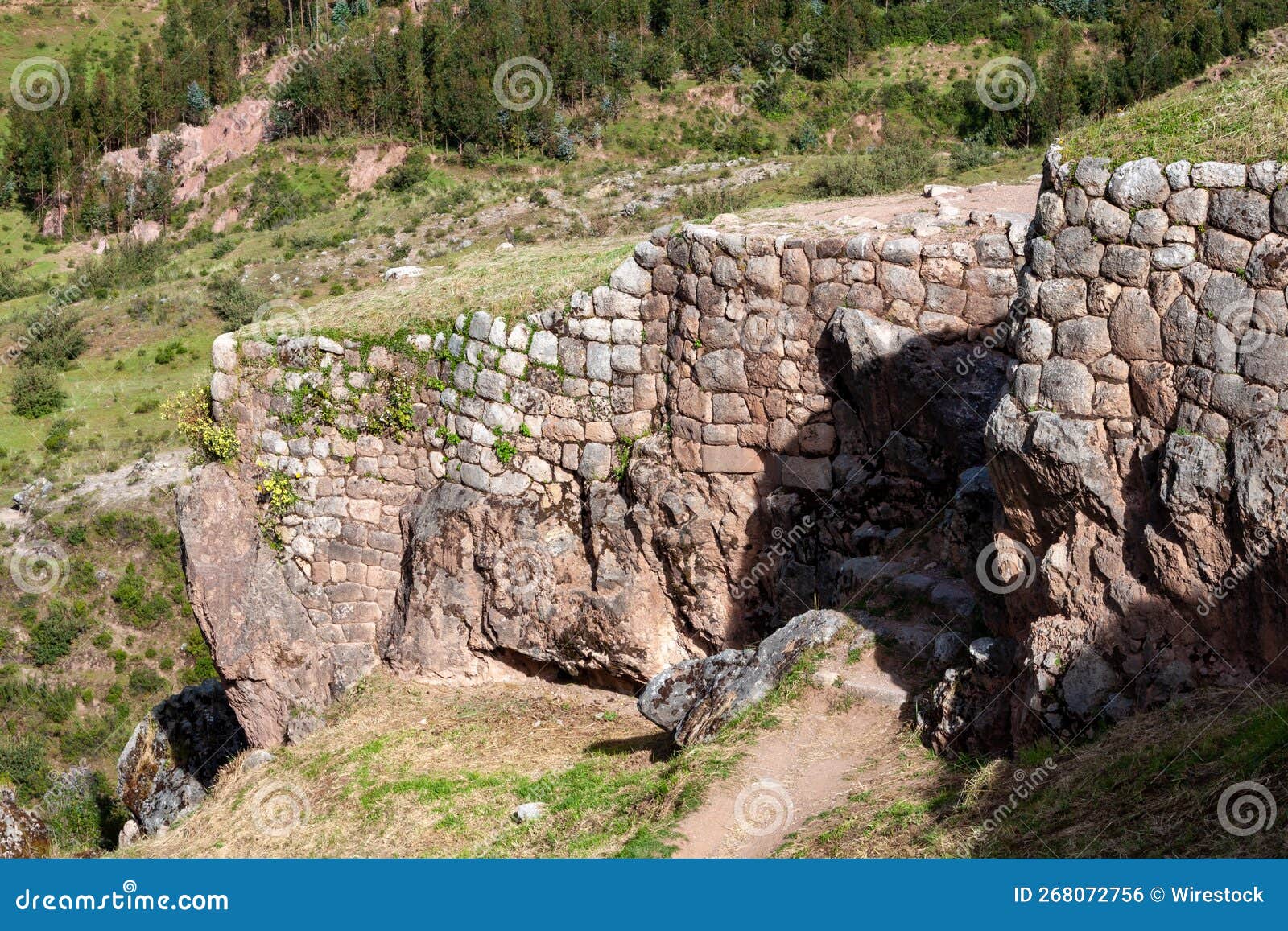 Old Wall Surrounded by Green Trees in Puka Pukara Inca Archaeological ...