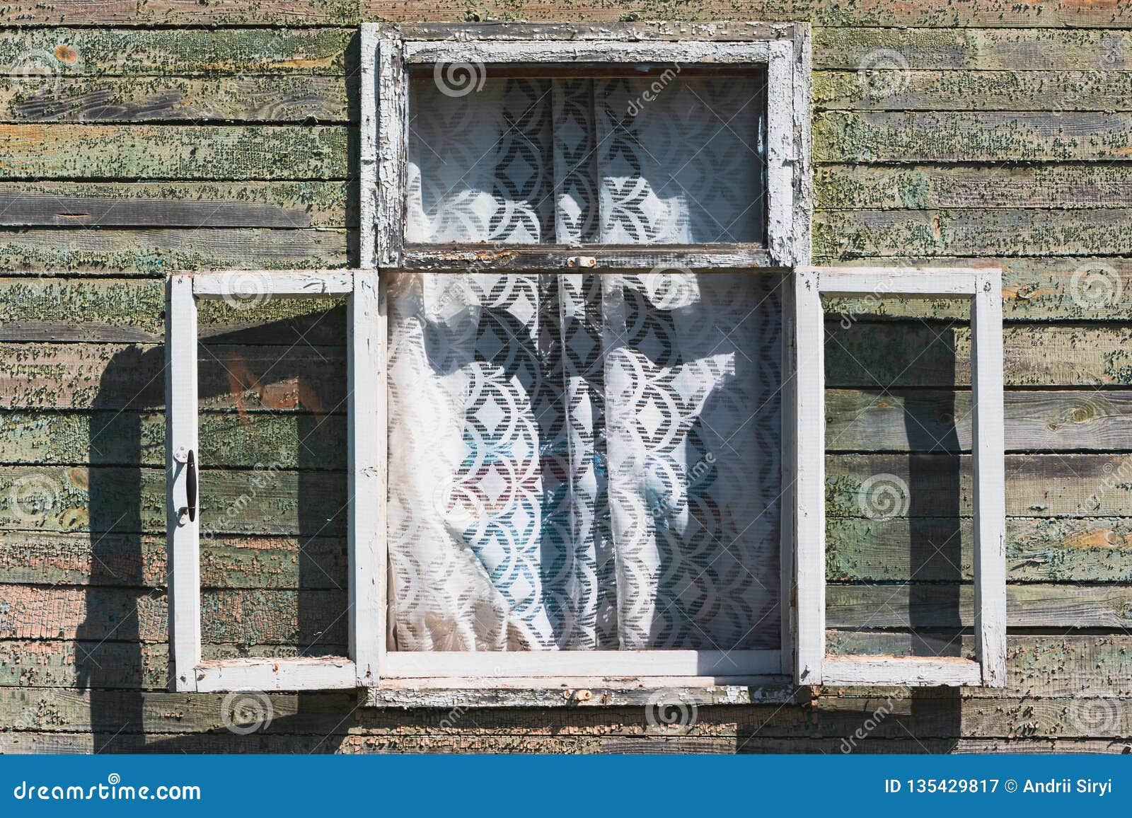 Old Wall of Wooden House with Open Window Stock Image - Image of ...