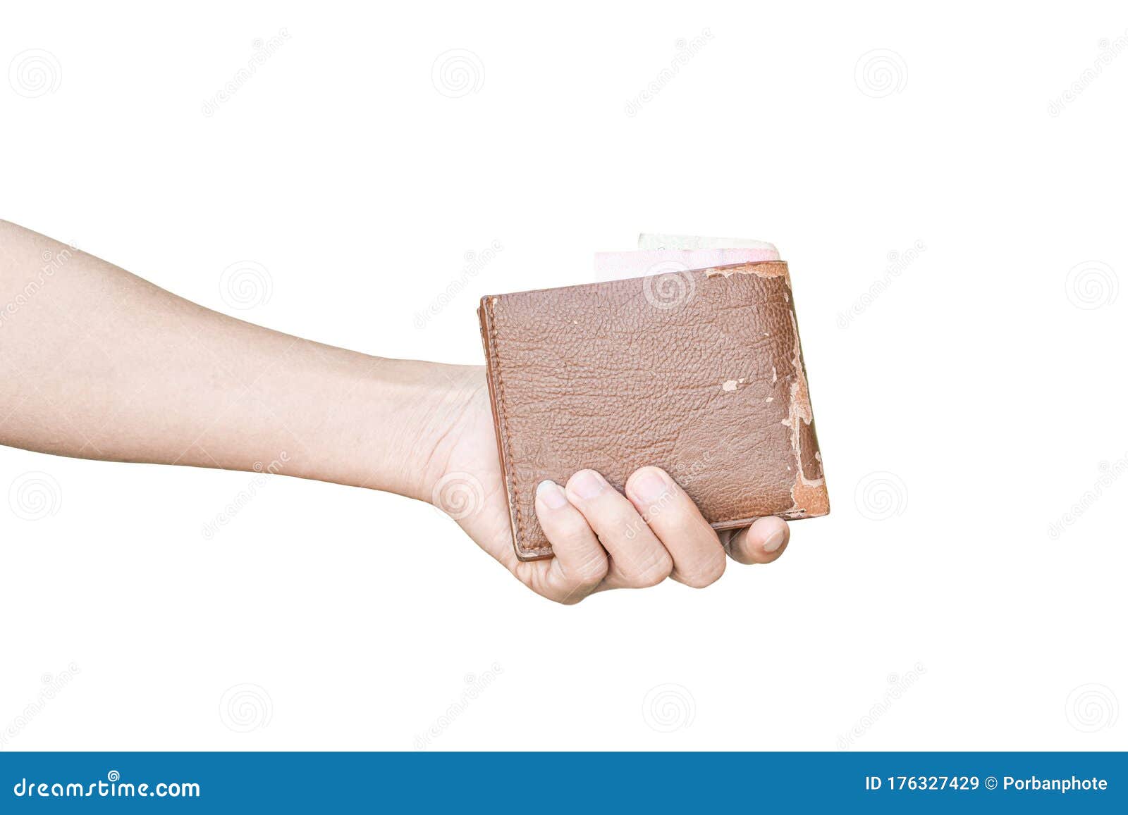 Old Wallet in Hand with Isolated on White Background Stock Image ...