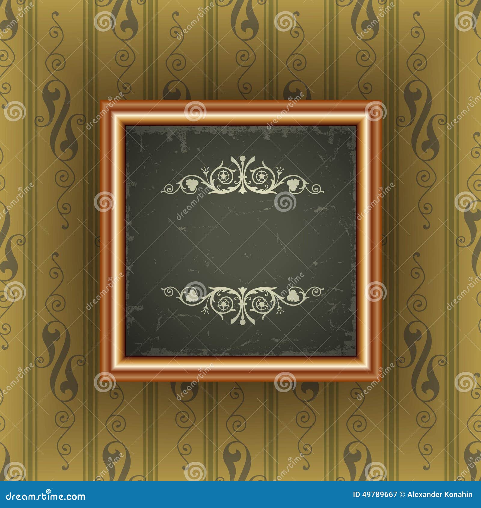 Old Wallpaper with Vintage Frame Stock Illustration - Illustration of ...