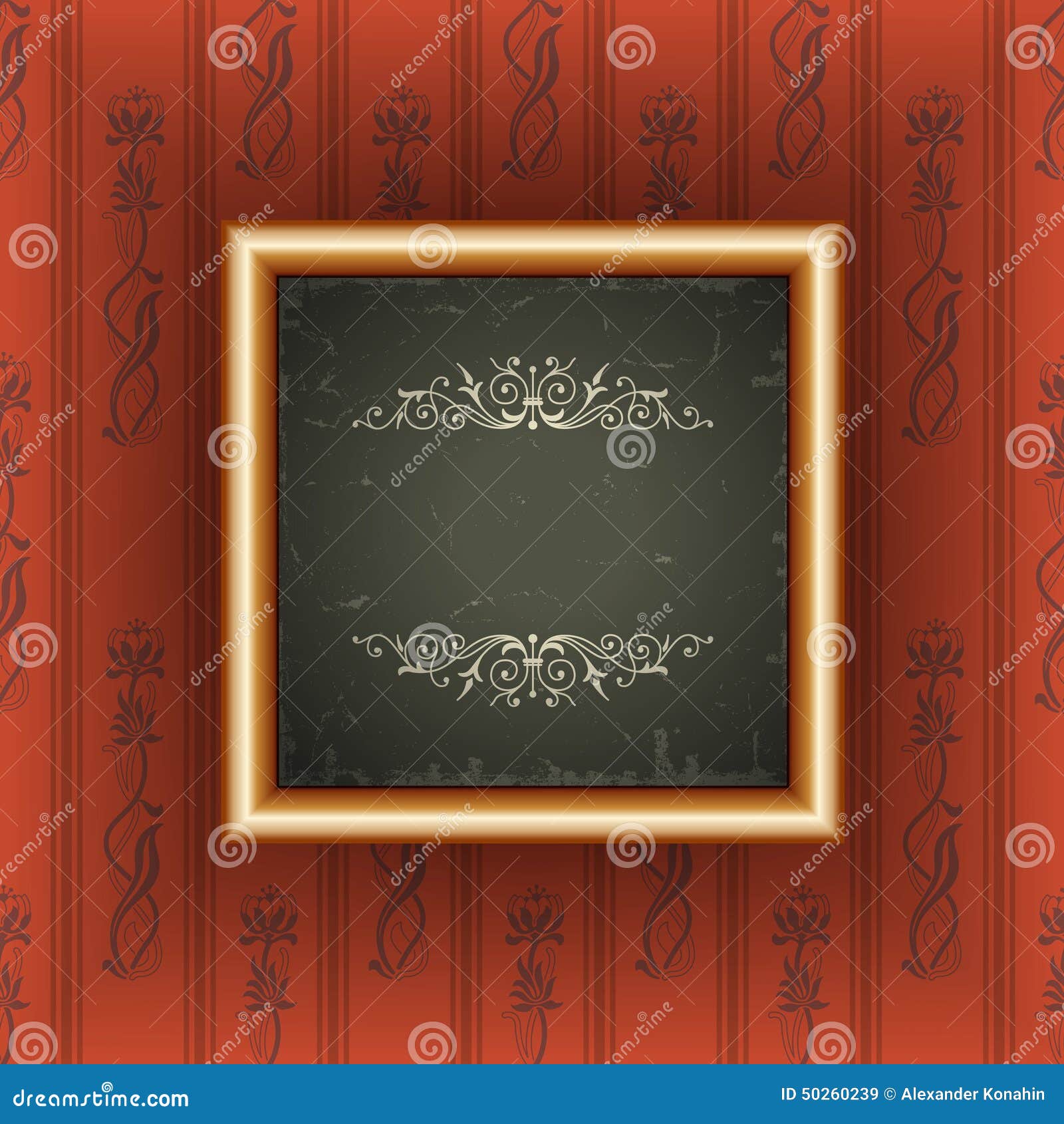 Old Wallpaper with Vintage Frame Stock Vector - Illustration of ...