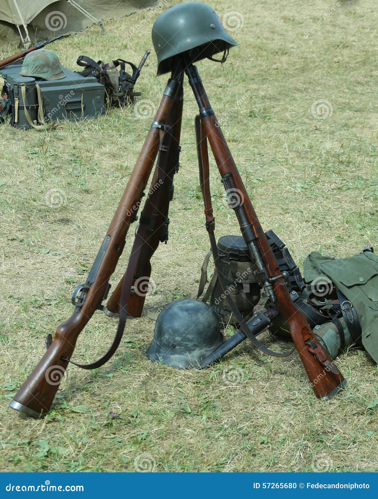 Old War Rifles and Helmets of Dead Soldier at War Stock Photo - Image ...