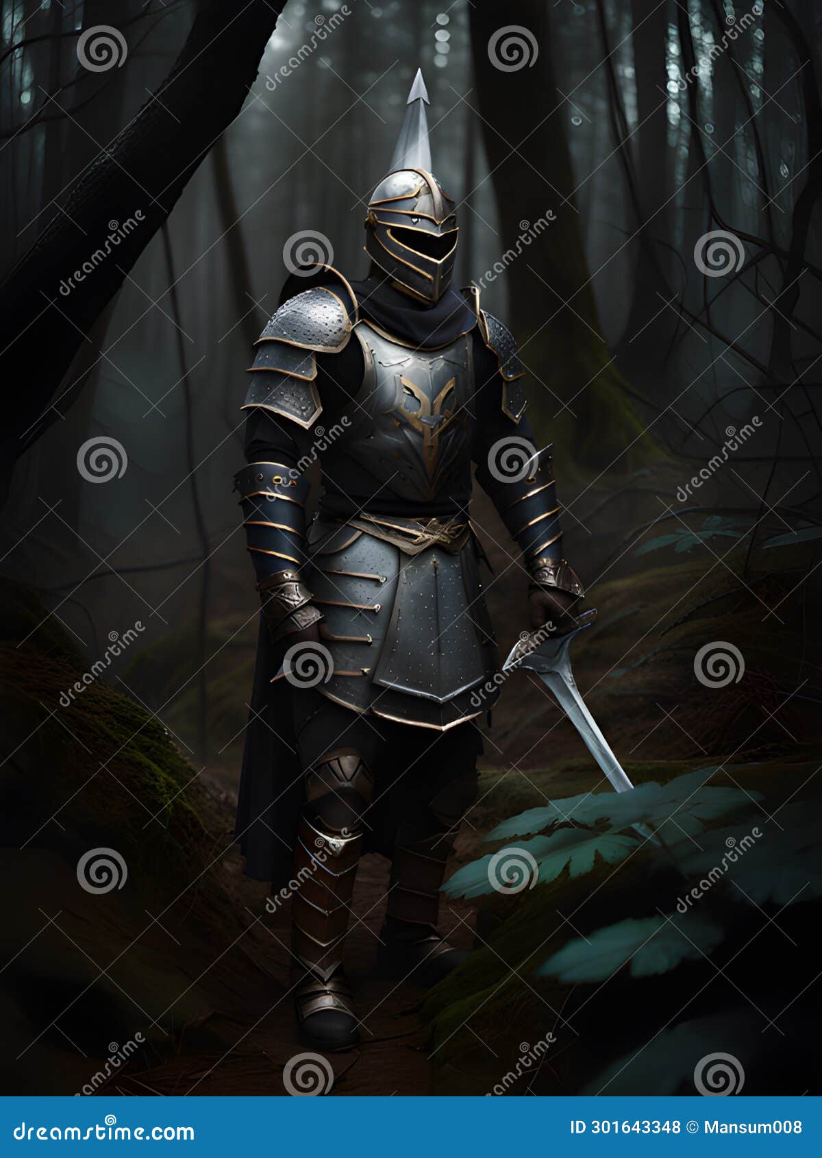 Old Warrior in Chain Mail with a Sword is Looking for Prey in the ...