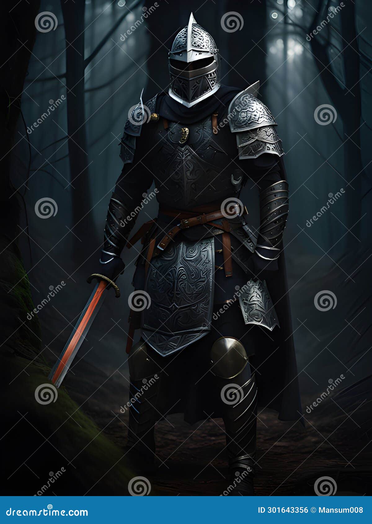 Old Warrior in Chain Mail with a Sword is Looking for Prey in the ...