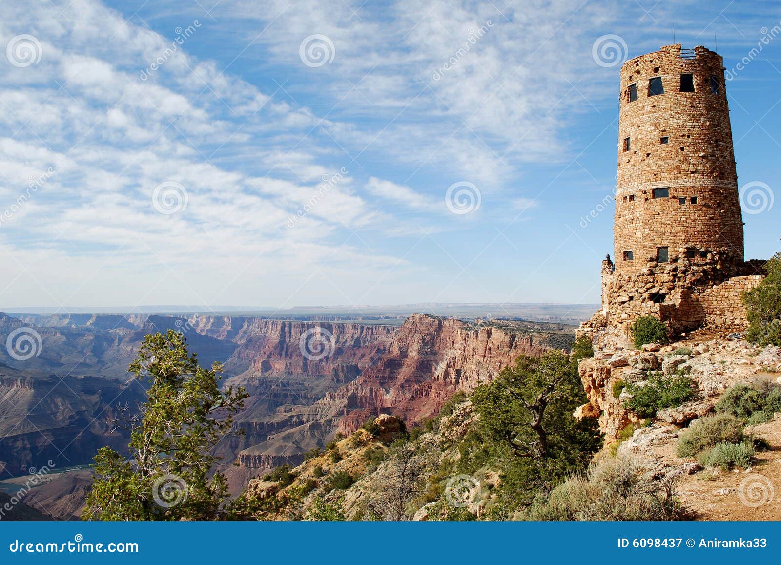 Old Watch Tower at Grand Canyon Stock Image - Image of tower, clouds ...