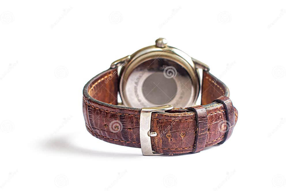 Old Watch with an Old, Worn Leather Strap Stock Photo - Image of ...