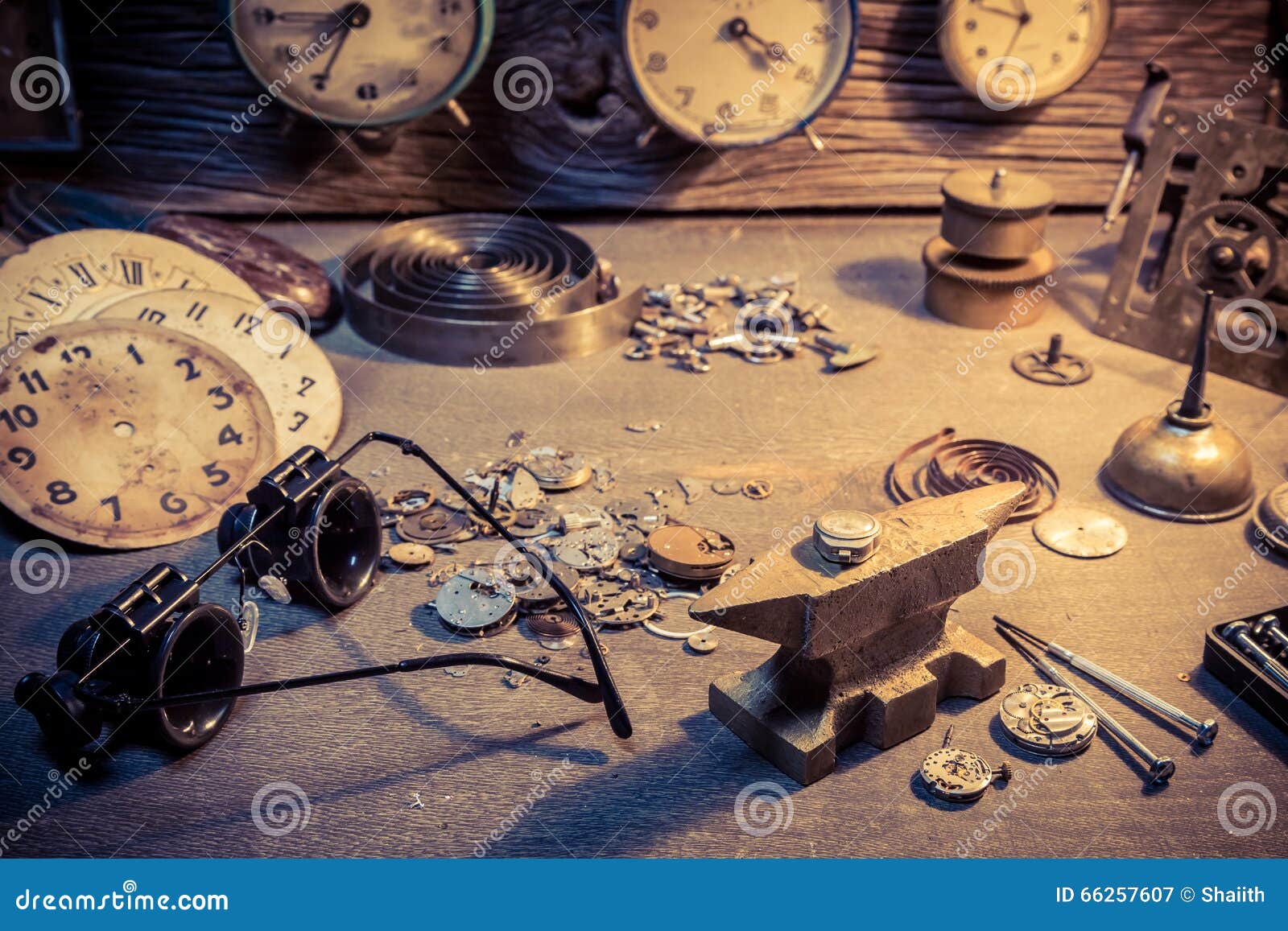 Old Watchmaker S Workshop with Parts of Clocks Stock Image - Image of timer, background: 66257607
