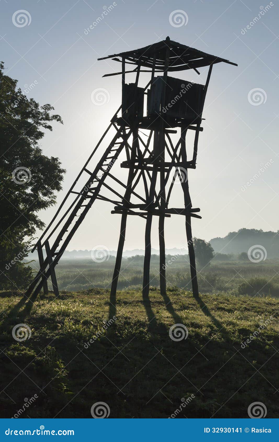 Old Watchtower in Counter Light Stock Image - Image of light, swamp ...