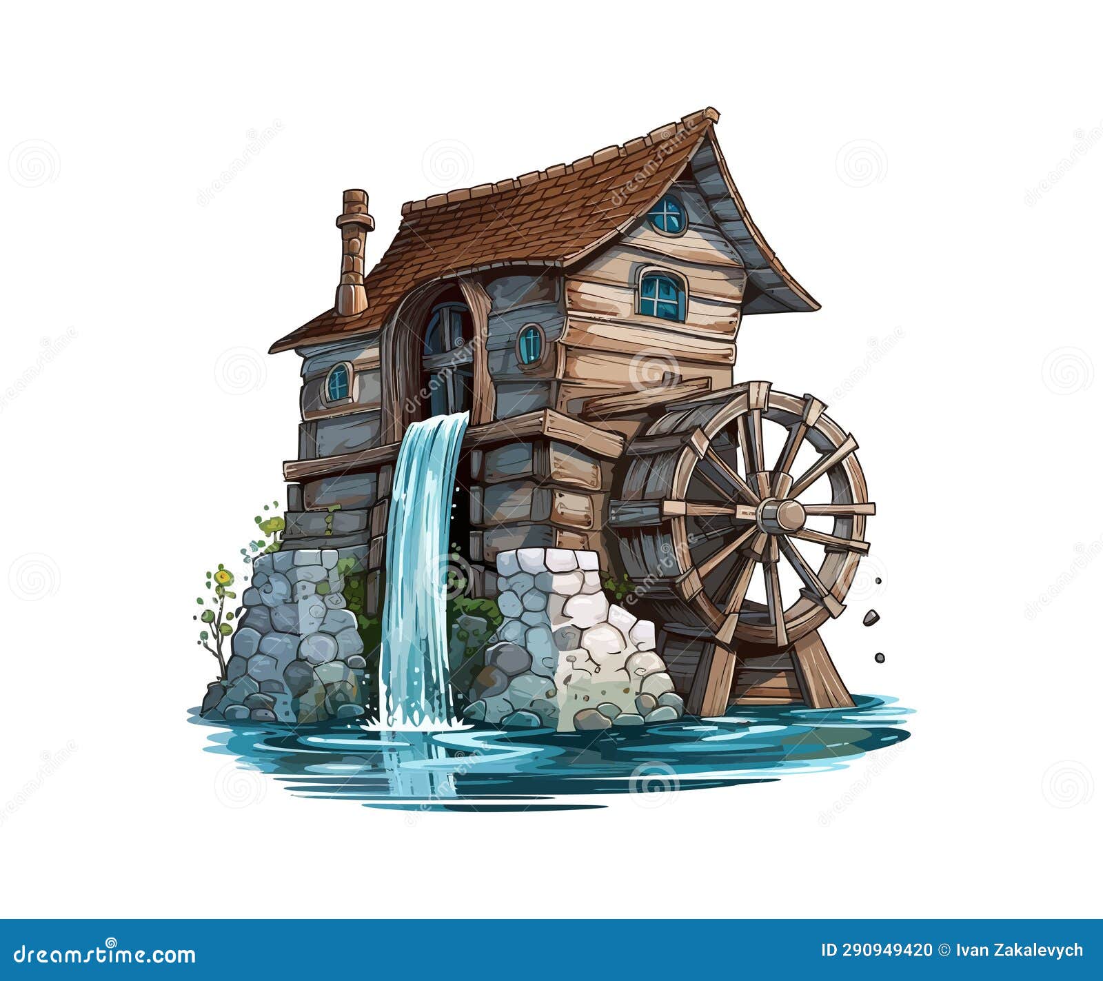 Old Water Mill. Vector Illustration Design Stock Illustration ...